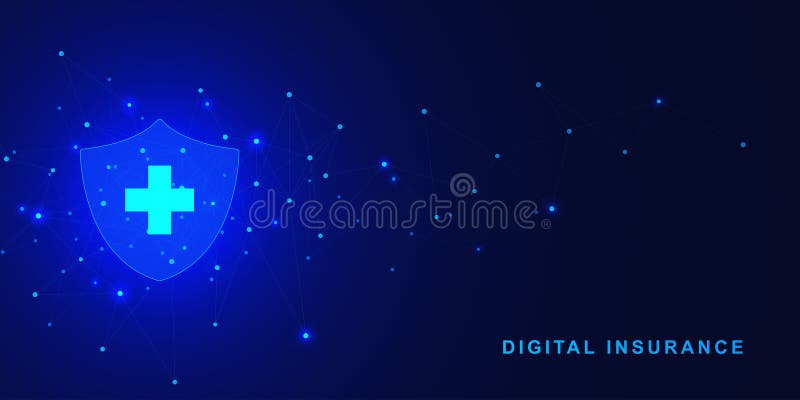 Digital Insurance or Assurance with Shield and Medical Cross. Stock ...