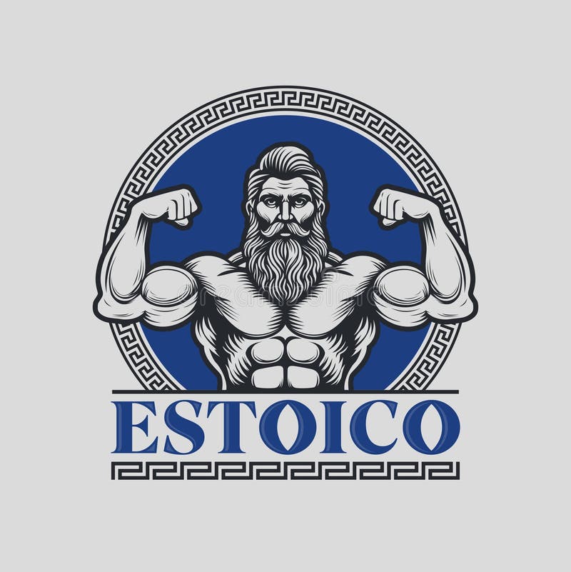 Estoico, Stoic Spanish Text Muscular Man with Beard Emblem Design Stock ...