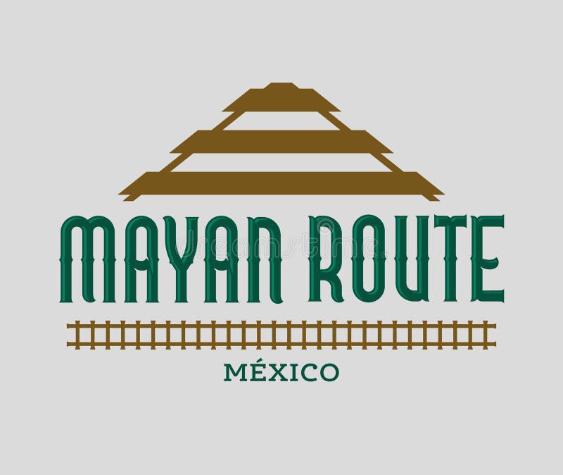 Mayan Route Mexico, Piramid and Train Lines Destination Emblem Stock ...