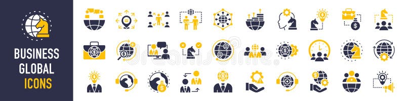 Business global icon set. stock vector. Illustration of productivity ...