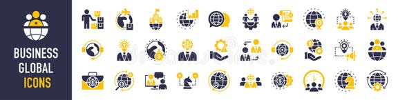 Business global icon set. stock vector. Illustration of communication ...