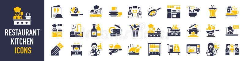 Restaurant Kitchen Icon Set. Stock Vector - Illustration of cooking ...