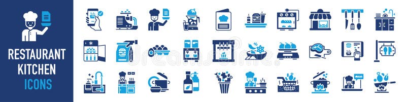 Restaurant Kitchen Icon Set. Stock Vector - Illustration of cream ...