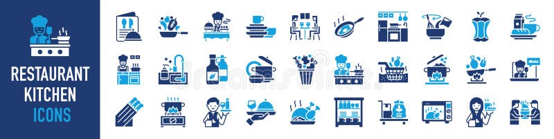 Restaurant Kitchen Icon Set. Stock Vector - Illustration of pictogram ...