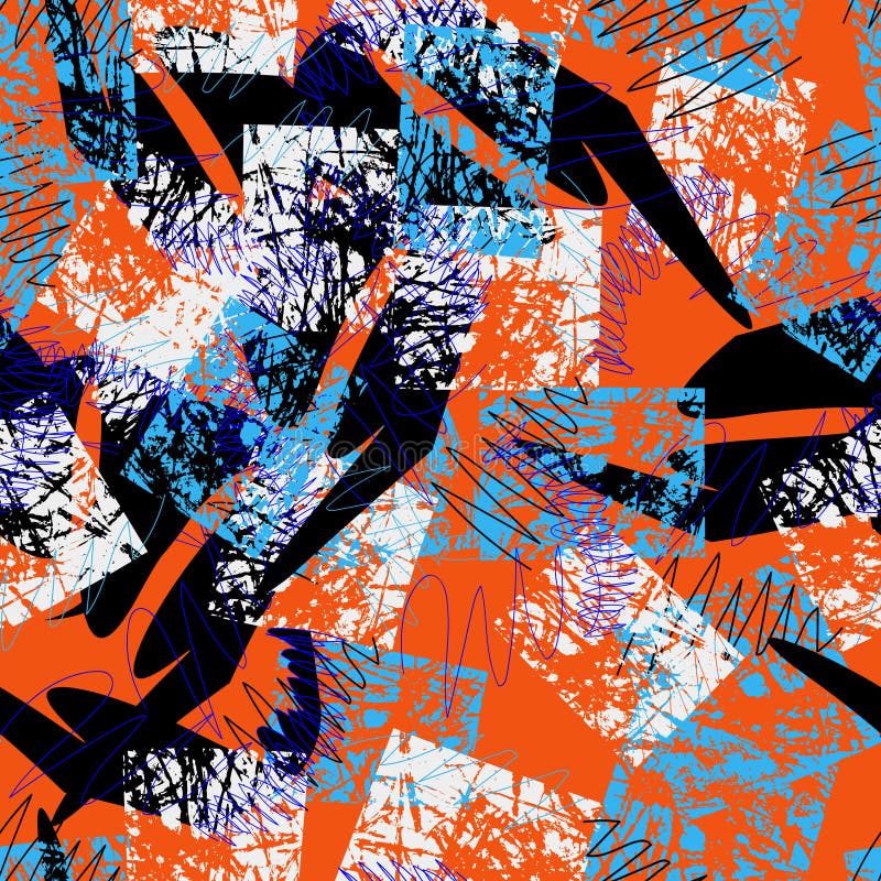 Abstract Urban Seamless Pattern with Chaotic Grunge Squares and Shapes ...