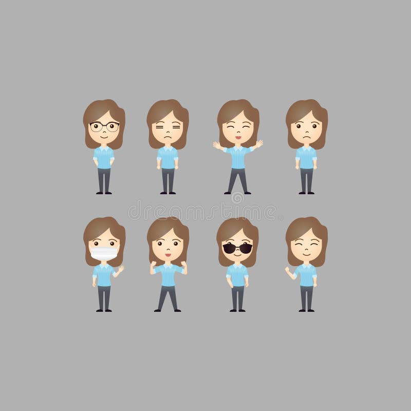 Caucasian Cartoon Characters with Various Movements and Emotional ...