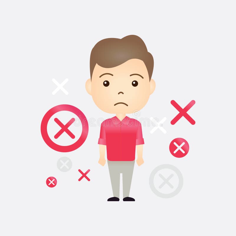 Cute Caucasian Cartoon Man with X or Wrong Symbol Stock Vector ...