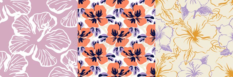 Hand Drawn Summer Flower Seamless Pattern Set Stock Vector ...
