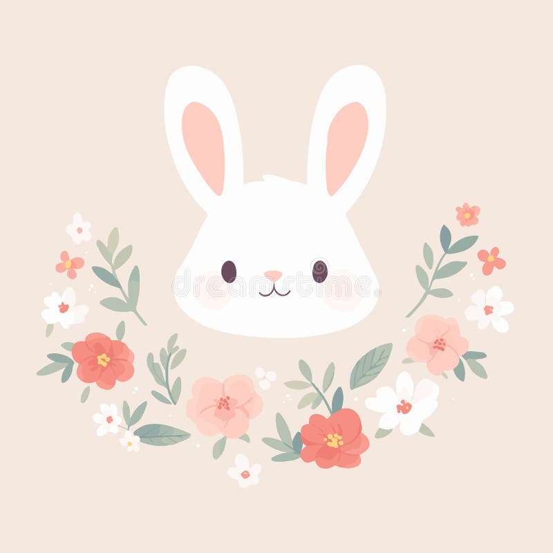 Cute Vintage Art Style Rabbit with Spring Flowers Stock Vector ...