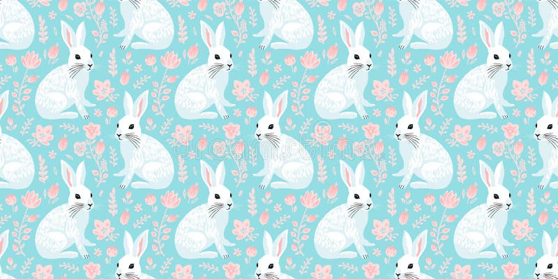Cute Hand Drawn Rabbit Animal Cartoon Seamless Pattern Stock Vector ...