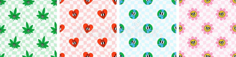 Trendy Comic Character Mascot Checkered Pattern Set Stock Vector ...