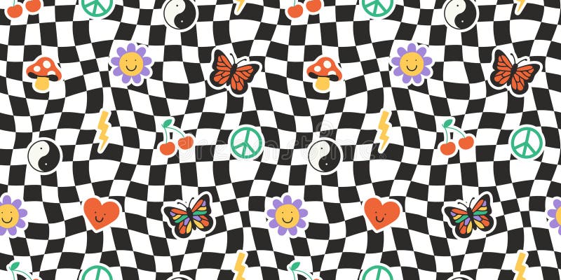 Fun Retro Cartoon Sticker Seamless Pattern Stock Vector - Illustration ...