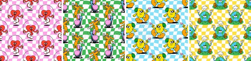 Set of Vintage Comic Cartoon Character Seamless Pattern Stock Vector ...