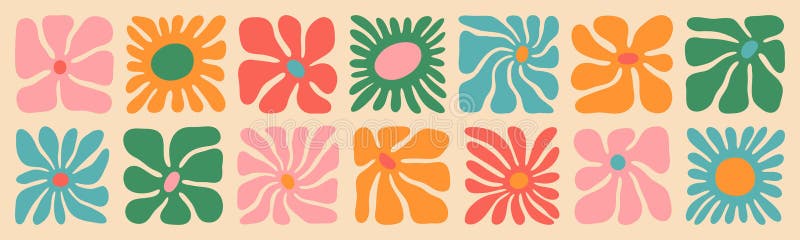 Colorful Retro Flower Illustration Set Stock Vector - Illustration of ...