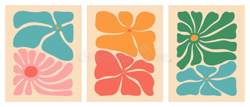 Colorful Retro Flower Illustration Set Stock Vector - Illustration of ...