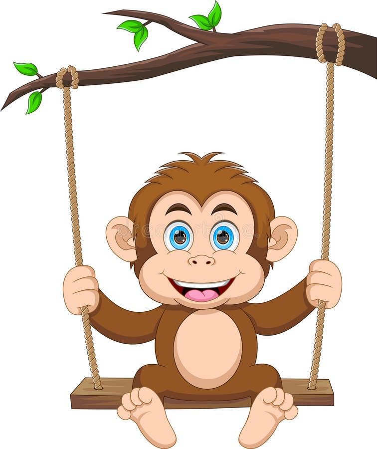 Cute Monkey Playing on Swing Cartoon Stock Vector - Illustration of ...