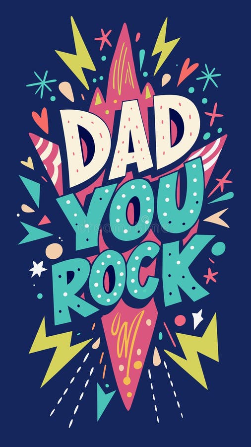 Dad You Rock Lettering for Greeting Cards, Social Media. Retro Design Element. Digital Craft ...
