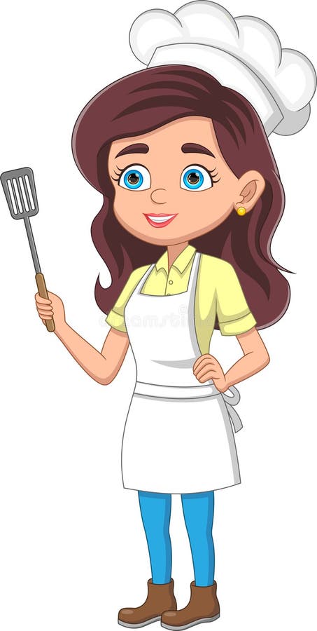 Cute Chef Girl Holding Spatula Stock Vector - Illustration of holding ...