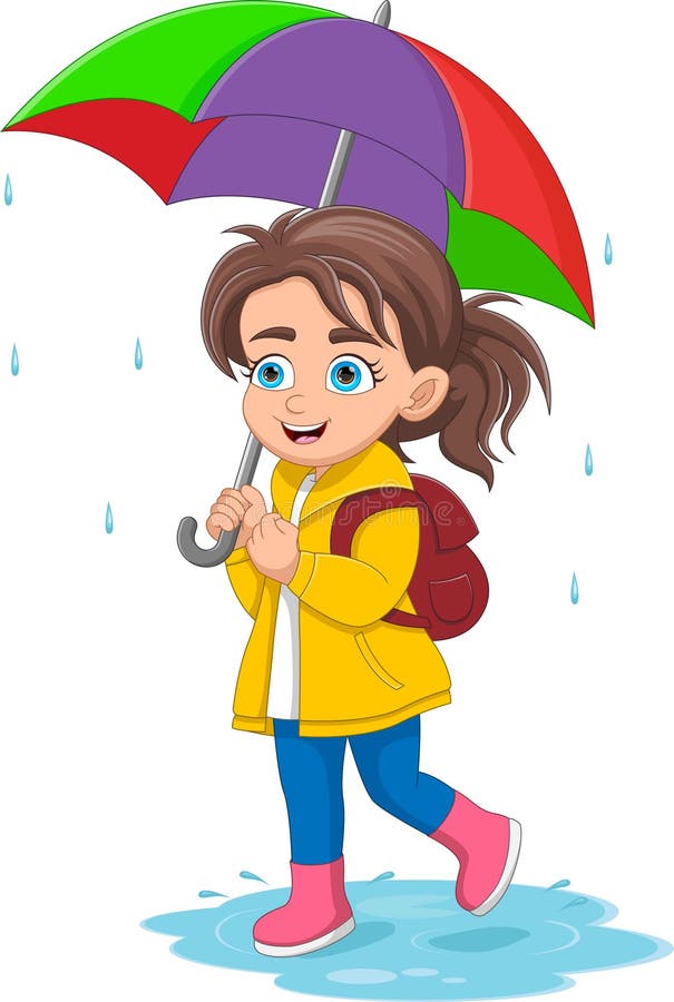 Schoolgirl with Umbrella in the Rain Stock Vector - Illustration of ...