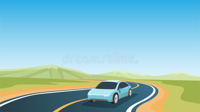 Cartoon Vector or Illustration of a Blue Car on the Road. Stock Vector ...