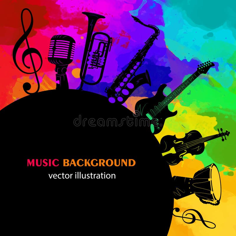 Musical Colorful Background, Guitar and Notes Vector Illustration ...