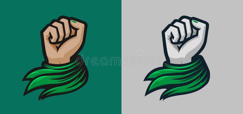 Female Raised Fist with Green Kerchief Scarf Cloth, Vector Illustration ...