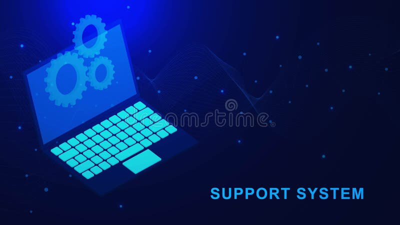 Technical Support System Concept with Laptop and Gear Wheel in ...