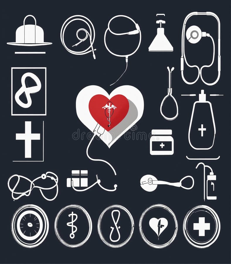 White Medical Equipment with a White and Red Heart Stock Illustration ...
