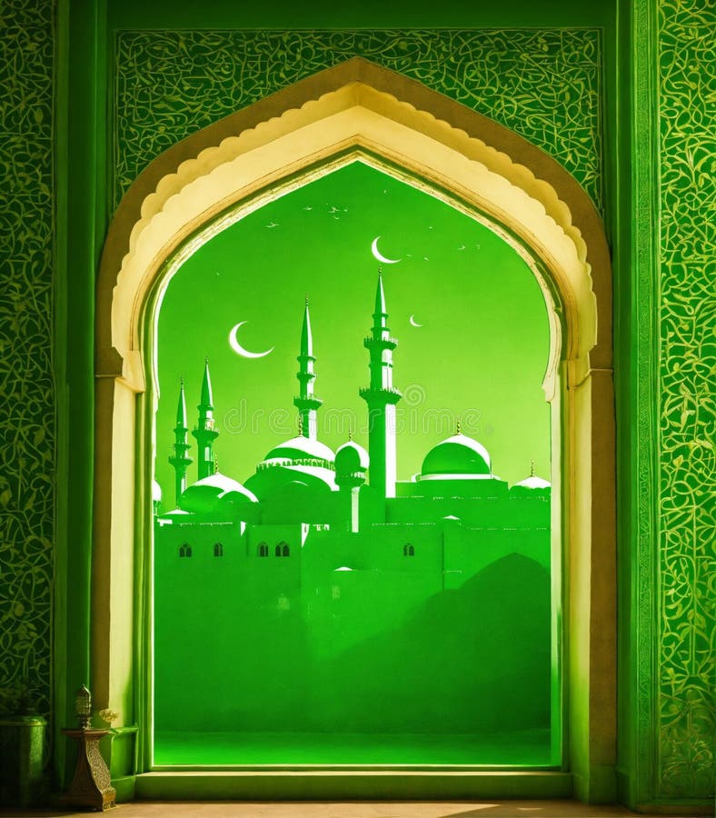 Beautiful Green Color Decorative Mosque Stock Illustration ...