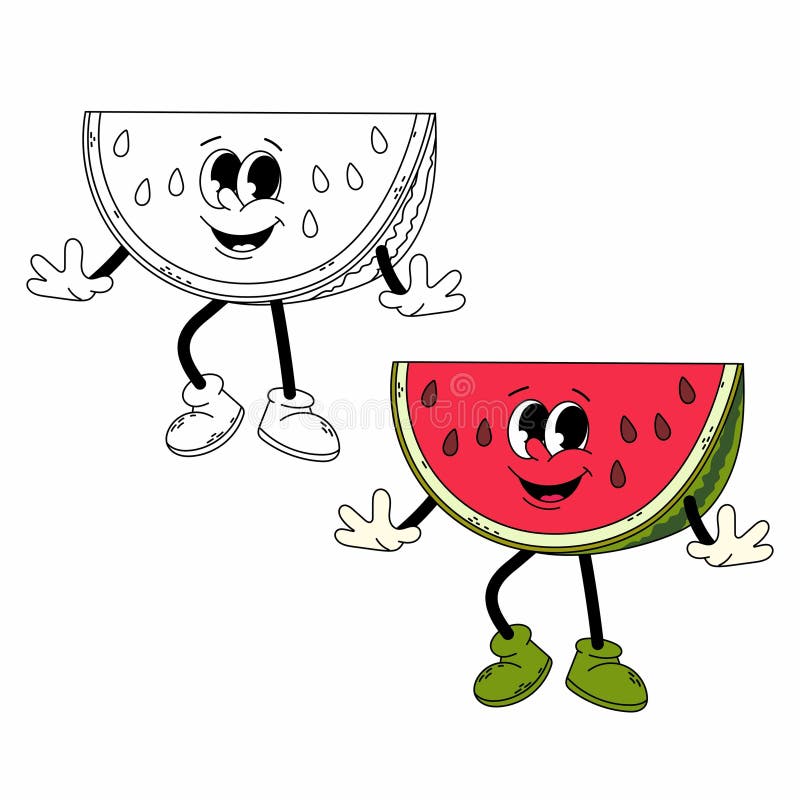 Slice of Ripe Watermelon in Flat Style. Groovy Character. Funny Cartoon ...