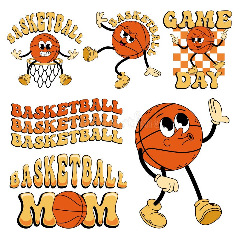 Cartoon Character of Basketball Ball in Retro Style. Set of ...