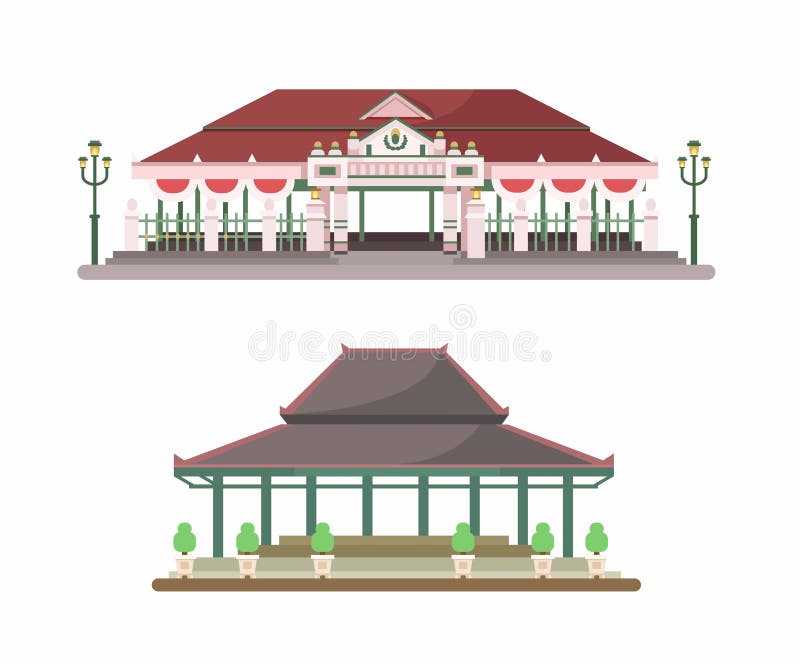 Keraton Yogyakarta Traditional Building Set Illustration Vector Stock ...