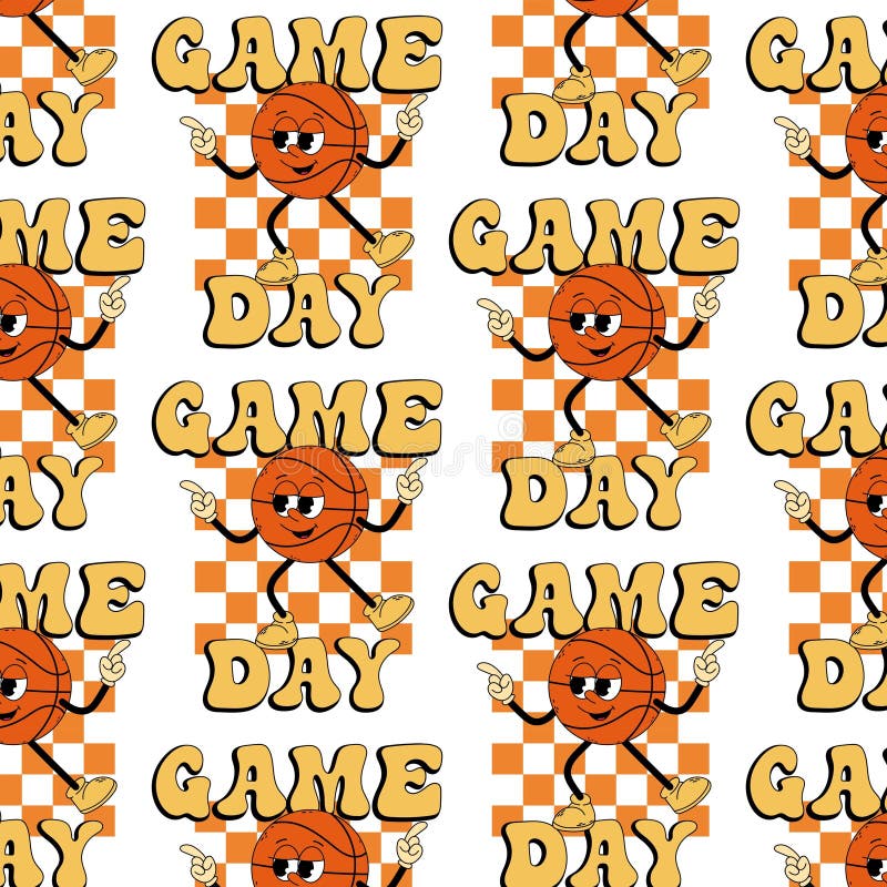 Lettering, Game Day. Funny Cartoon Trendy Retro Style Basketball ...