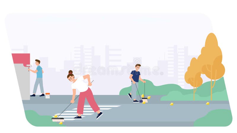 Community Service Workers Cleaning the Street and Helping Their ...
