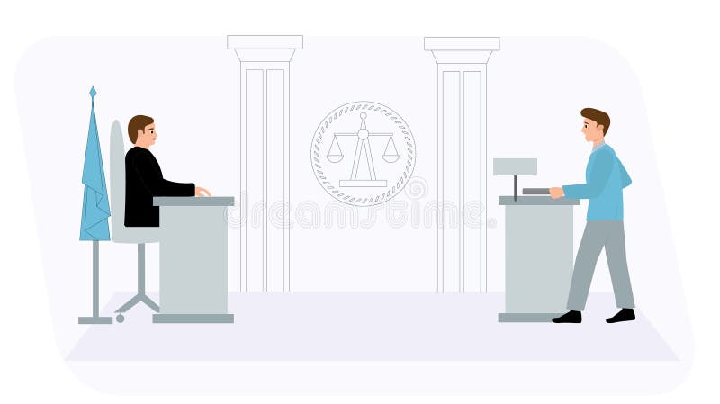 Judge in Courtroom with Judgment Sign, Vector Flat Art Stock Vector ...
