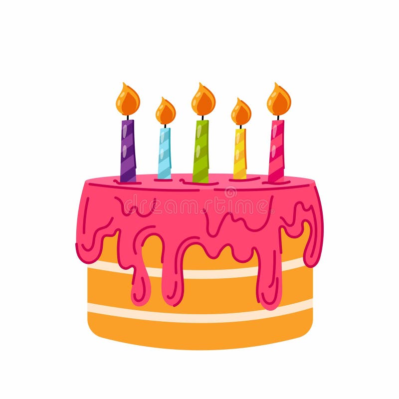 Cake in Flat Style on a White Background. Birthday Cake with Pink Cream ...