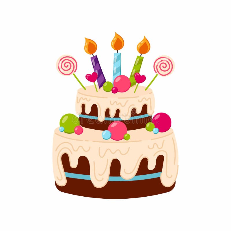 Two Tier Cake in Flat Style on a White Background. Festive Chocolate ...