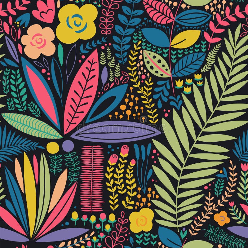 Colorful Retro Nature Plant Leaf Seamless Pattern Stock Vector ...