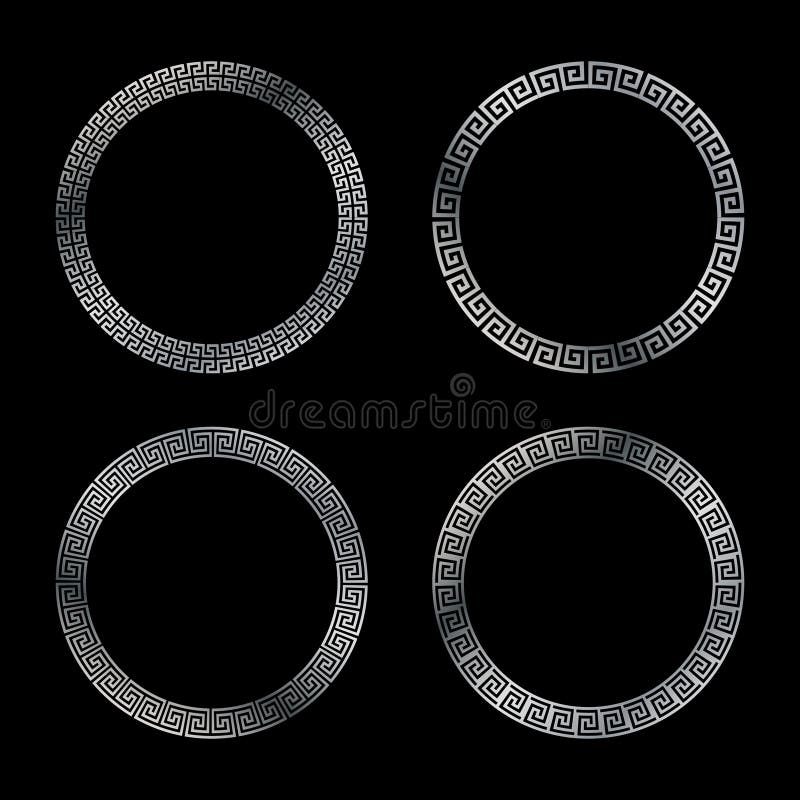 Set of Circle Meander Borders. Round Silver Greek Key Frames. Seamless ...