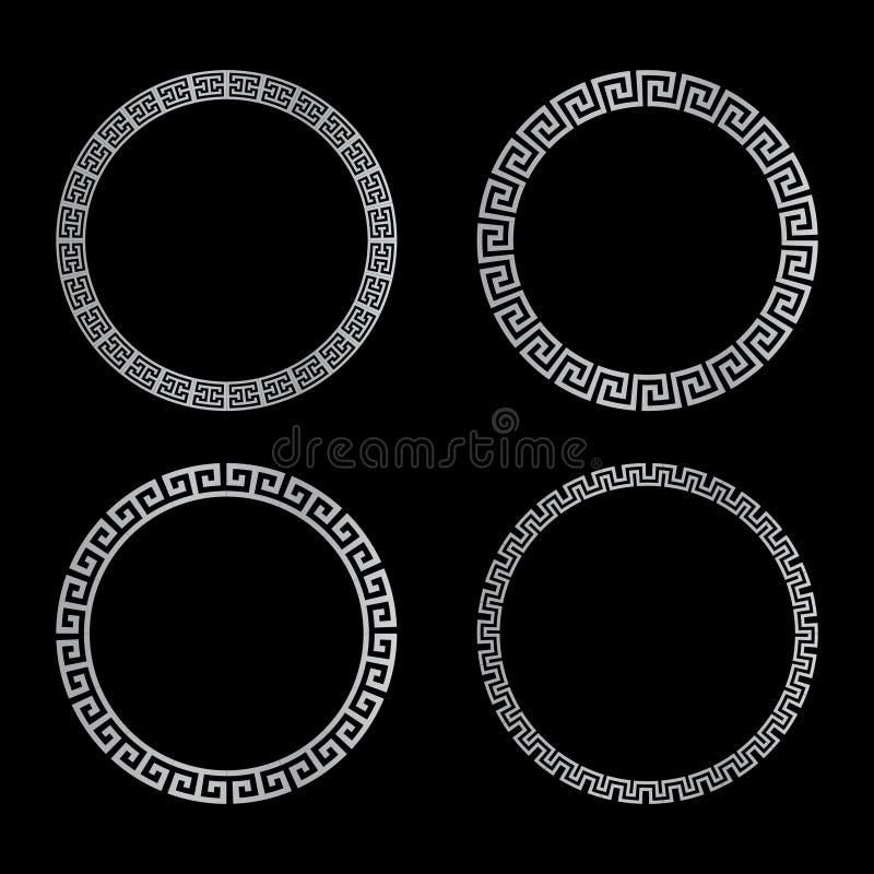 Set of Circle Meander Borders. Round Silver Greek Key Frames. Seamless ...