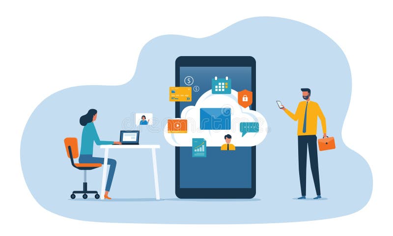 Flat Vector Business Smart Working Online Connect To Technology Cloud ...