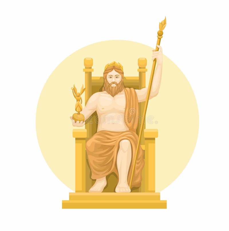 Gods Sitting on the Throne, Zeus at Olympia Statue Cartoon Illustration ...