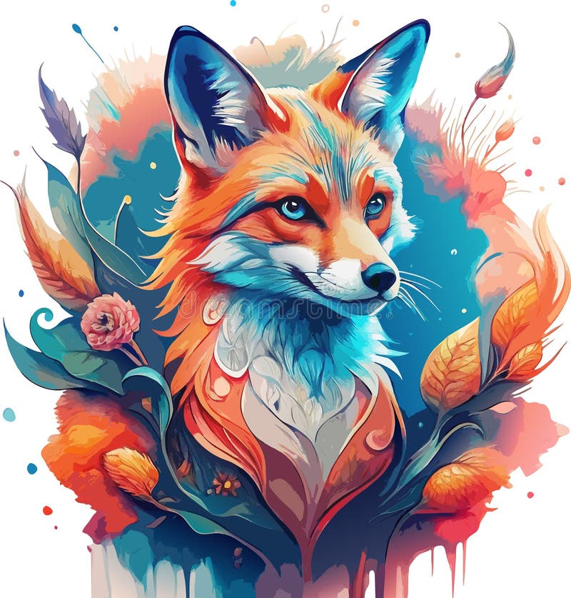 Red, Fiery Fox in Bright Colors in Japanese Fantasy Style Stock Vector ...