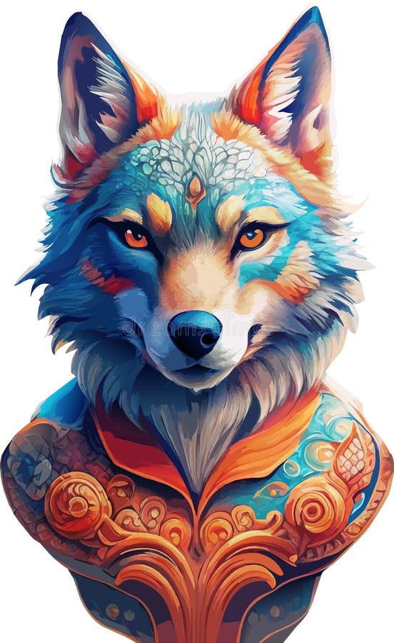 A Good Wolf with Smart Eyes in a Fantasy Style. Stock Vector ...