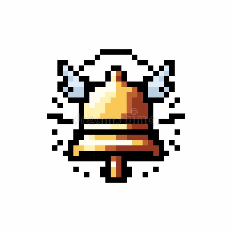 Pixel Bell Icon with Wings. Vector Illustration of a Golden Bell. 8 Bit ...