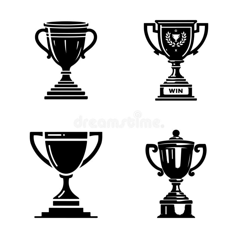 Award Cup Set. Winning Cups Silhouette Victory Collection Stock Vector ...