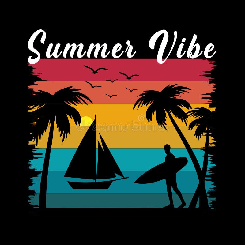 Retro Vintage T Shirt Design Surfing Sunset Graphics Stock Vector ...