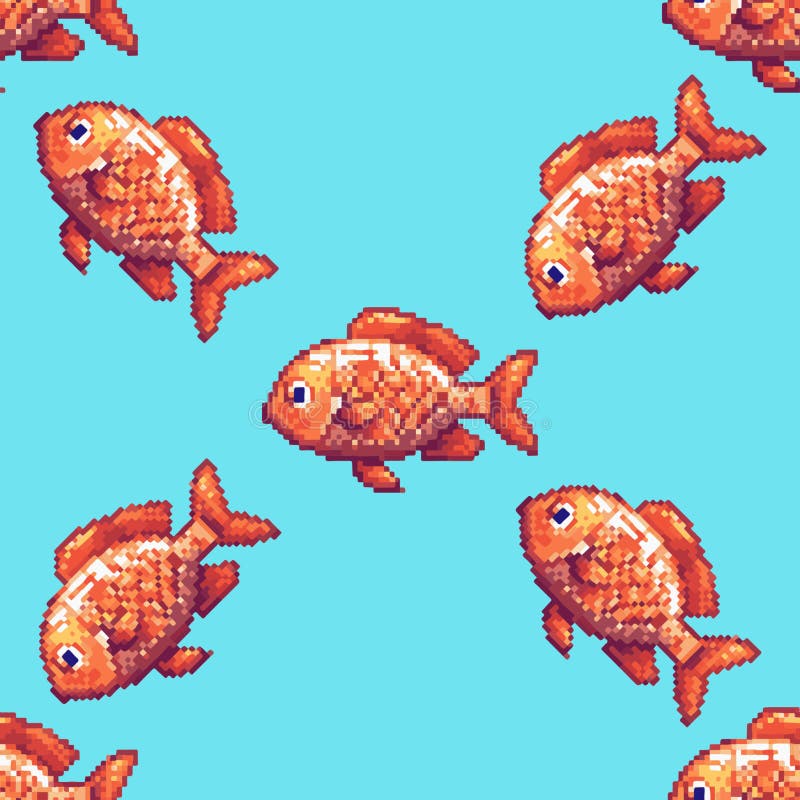 Large Orange Pixel Fish on a Blue Background Seamless Pattern Stock ...