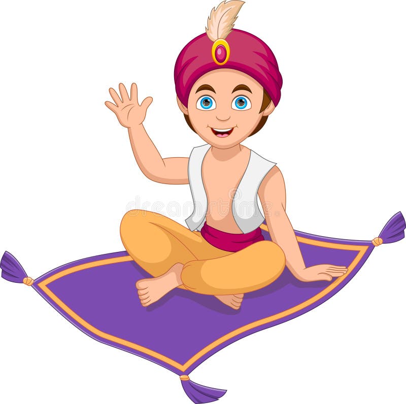 Cartoon Aladdin Travelling on Flying Carpet Stock Vector - Illustration ...