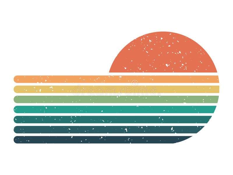 Retro Vintage Sunset Half Circle Stripes Abstract Design on White ...